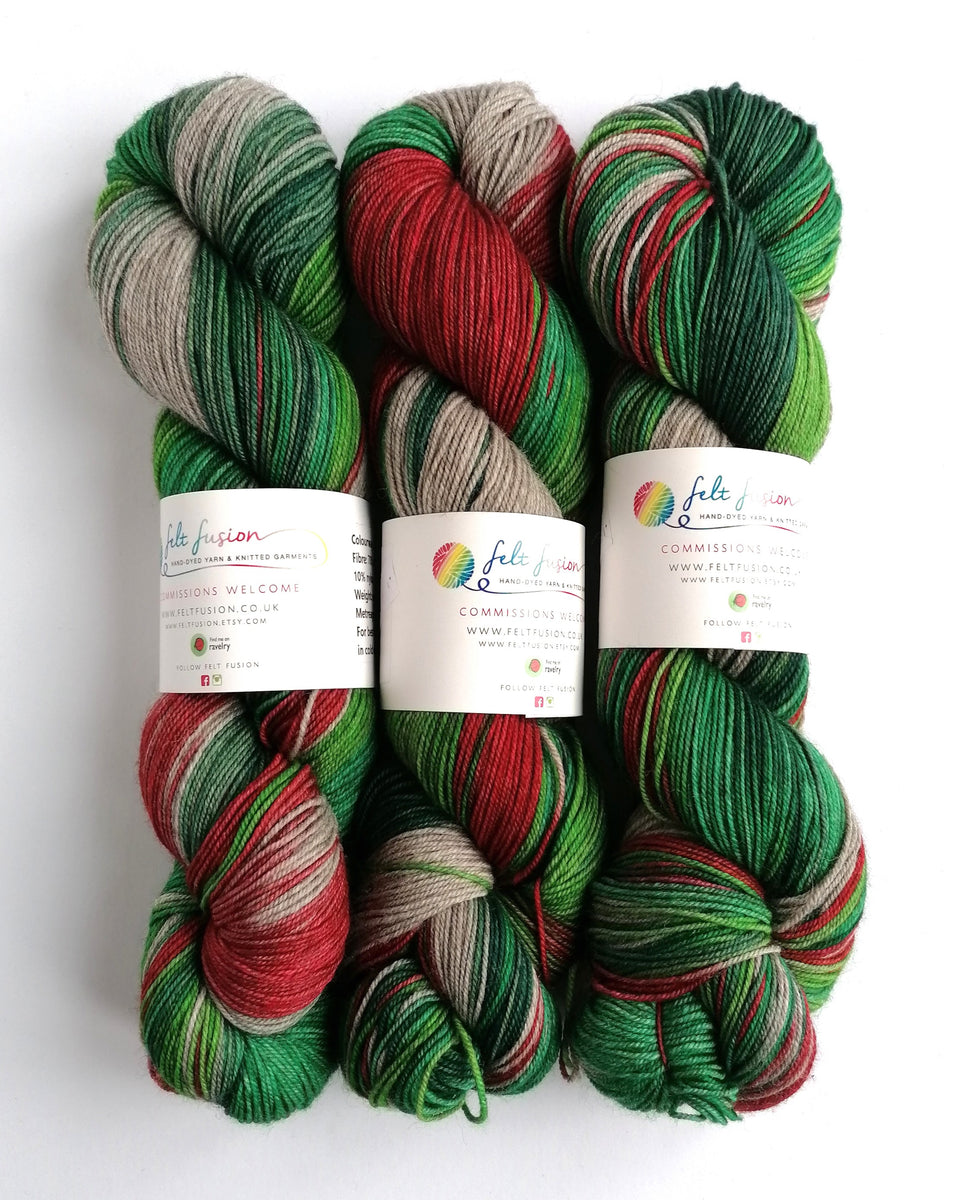 Holly Jolly Christmas on superwash merino/yak/nylon sock yarn. – Felt ...